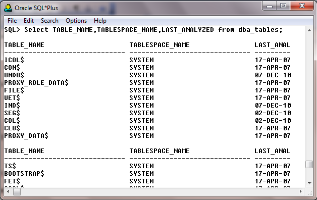 System Tables In Oracle 10g